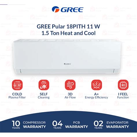 Gree Split Ac 15 Ton Inverter Gs 18pith11w Pular Series Heat And C