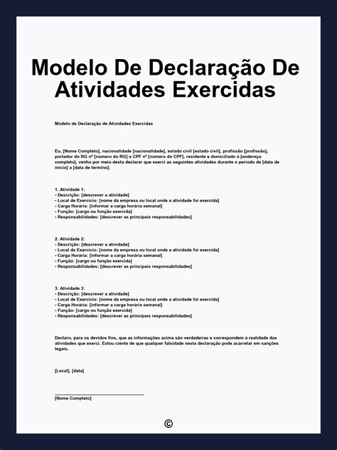 Modelo De Declaração De Atividades Exercidas