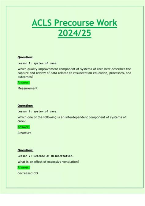 Acls Precourse Work For 2024 2025 Acls Aclsprecourse Stuvia Us