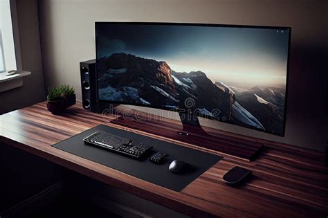 Sleek And Modern Desk With Ultrawide Monitor Keyboard And Mouse Stock Image Image Of Digital
