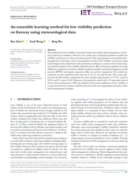 Pdf An Ensemble Learning Method For Low Visibility Prediction On Freeway Using Meteorological Data