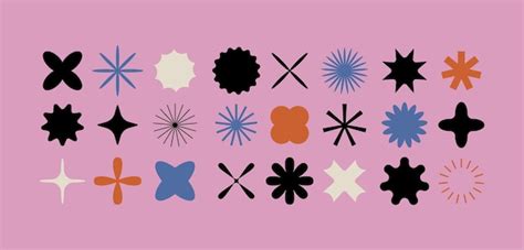 다른 기하학적 모양과 요소의 벡터 집합 Brutalist 디자인 아이콘 및 기호 기본 형태 프리미엄 벡터