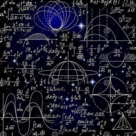 Scientific Space Vector Seamless Pattern With Handwritten Math Formulas Calculations And