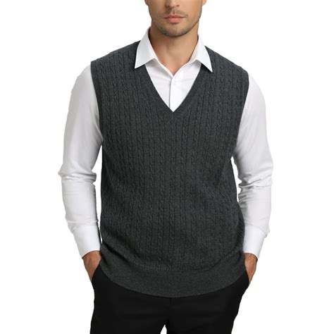 Kallspin Mens Big Tall Wool Blend V Neck Cable Knit Sweater Vest
