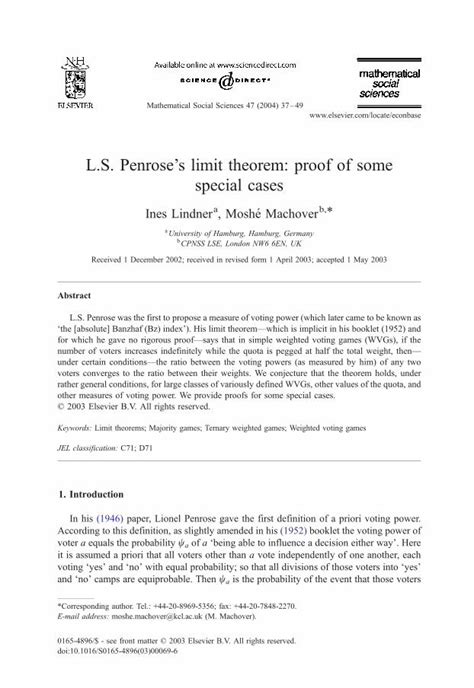 Pdf Ls Penroses Limit Theorem Proof Of Some Special Cases