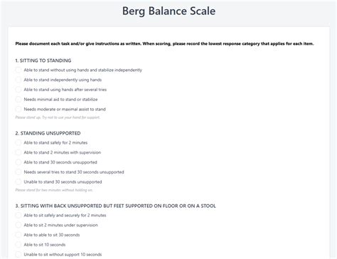 Berg Balance Scale Template