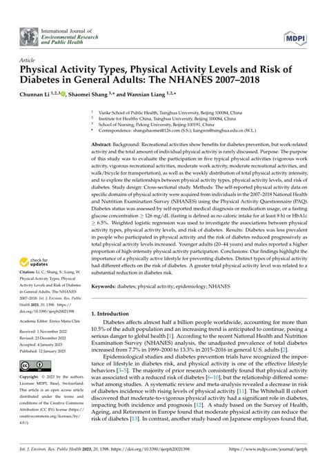 Pdf Physical Activity Types Physical Activity Levels And Risk Of Diabetes In General Adults