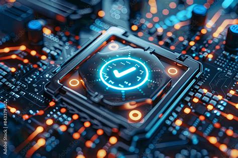 Cybersecurity Concept With Secure Connection Checkmark Motherboard And Safety Authentication