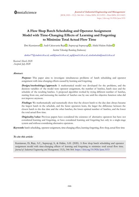 Pdf A Flow Shop Batch Scheduling And Operator Assignment Model With