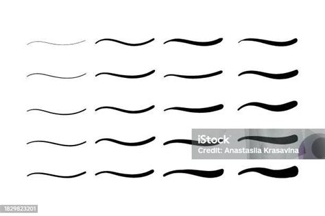 Swoosh 및 Swoops 밑줄의 타이포그래피 꼬리 모양 세트 브러시로 그려진 두꺼운 곡선 얼룩 손으로 그린 곱슬 곱슬 한 휙휙 스와시 구불 벡터 서 예 낙서 소용돌이