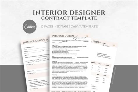 Editable Interior Design Contract Template Interior Designer Service