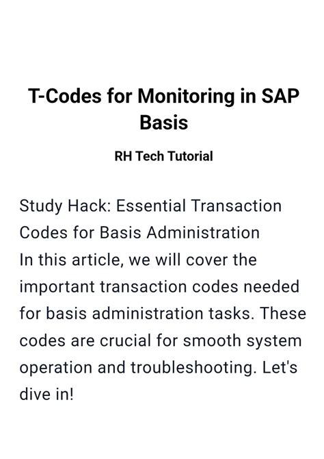 SOLUTION T Codes For Monitoring In Sap Basisrh Tech Tutorial Studypool