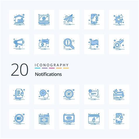 20 Notifications Blue Color Icon Pack Like Notification Card Caution Smile Bubble 19463030