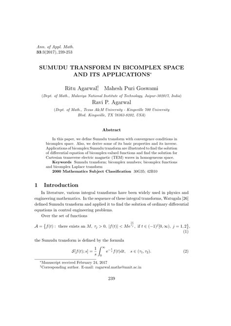 Pdf Sumudu Transform In Bicomplex Space And Its Applications