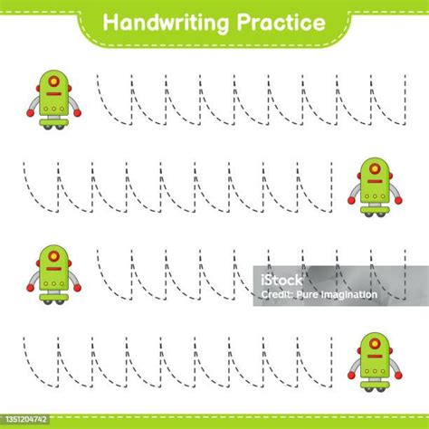 필기 연습 로봇 캐릭터의 라인을 추적합니다 교육 어린이 게임 인쇄 워크 시트 벡터 일러스트레이션 0명에 대한 스톡 벡터 아트 및