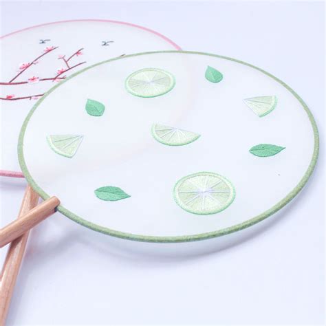 欧式日式西瓜柠檬团扇刺绣DIY材料包自己绣花初学者手工自制礼物 虎窝淘