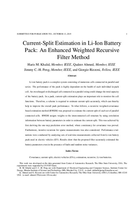 Pdf Current Split Estimation In Li Ion Battery Pack An Enhanced Weighted Recursive Filter Method