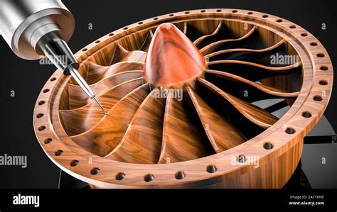 Milling Aluminum Turbine In Five Axis Cnc Machine Template Mockup