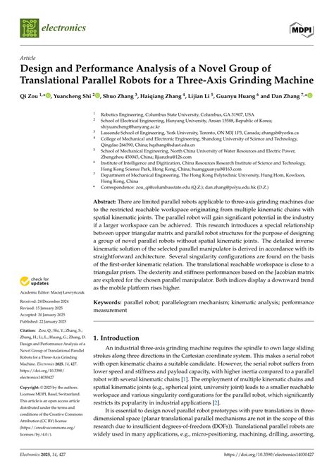 Pdf Design And Performance Analysis Of A Novel Group Of Translational Parallel Robots For A