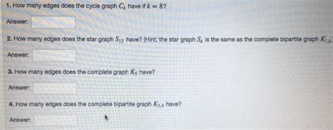 Solved How Many Edges Does The Cycle Graph Have If K Chegg Com