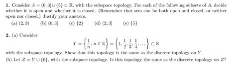 Solved 1 Consider A03 ∪ 5 ⊂r With The Subspace