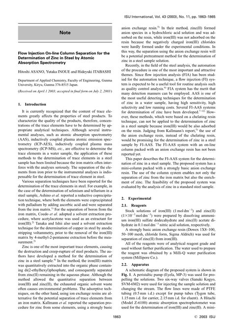 Pdf Flow Injection On Line Column Separation For The Determination Of Zinc In Steel By Atomic