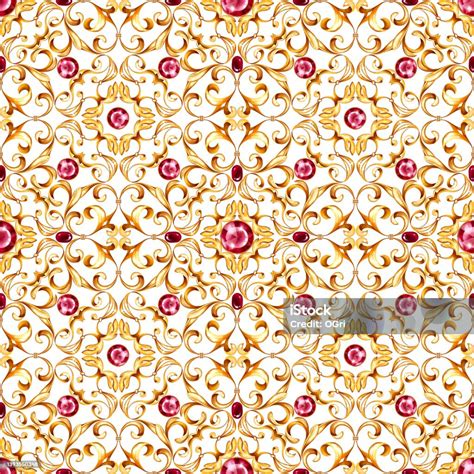 장식용 황금 잎과 보석이있는 완벽한 바로크 양식의 패턴 0명에 대한 스톡 벡터 아트 및 기타 이미지 0명 골동품 귀한