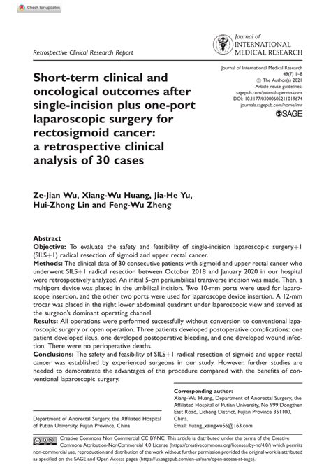 Pdf Short Term Clinical And Oncological Outcomes After Single Incision Plus One Port