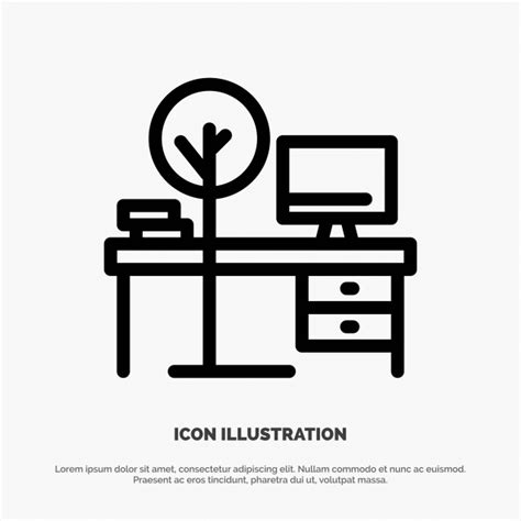 Comfort Desk Office Place Table Line Icon Vector Line Icons Office Icons Place Icons Png And