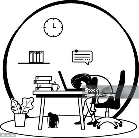 지치는 관리자 직장 앉아 와 테이블 와 머리를 아래로 개념 고갈된 지도력 벡터 아이콘 디자인 화이트 칼라 피로 상징 앉아있는 생활양식 표시 사무실 증후군 장면 스톡 일러스