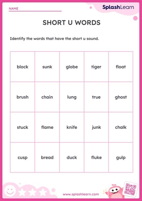 Identify The Short U Words — Printable Ela Worksheet