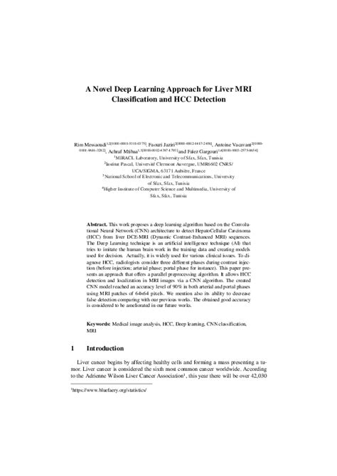 Pdf A Novel Deep Learning Approach For Liver Mri Classification And Hcc Detection