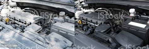 세차 엔진 세차 전후세 서비스 청소 전후 유지 보수 반 분할 그림 효과 전후 역에서 차량 엔진을 세척 자동차 세척 개념입니다 차에 대한 스톡 사진 및 기타 이미지 Istock