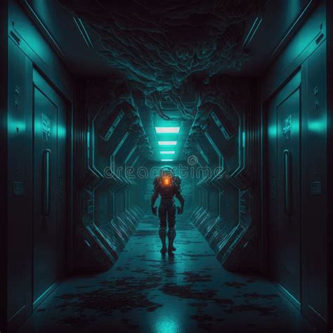 Ai Generated Illustration Of Of A Cyborg Walking In A Sci Fi Cyberspace Stock Illustration