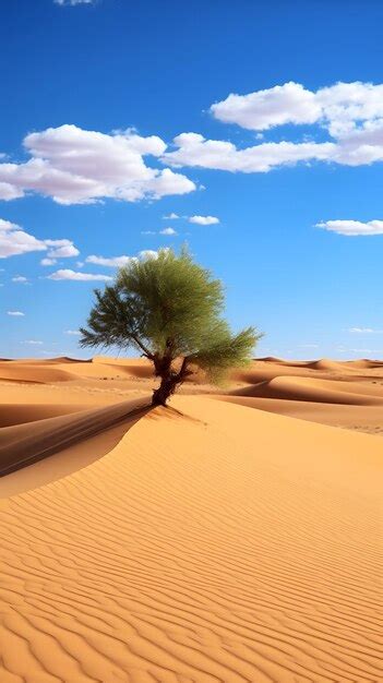 Premium Ai Image Deserts Sand Dunes Lakes Vegetation Trees Surroundings Beautiful Scenery