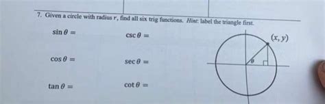 Solved 7 Given A Circle With Radius R Find All Six Trig