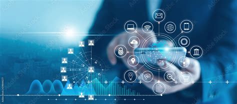 Businessman Using Mobile Smartphone And Icon Network Connection Data With Growth Graph Customer