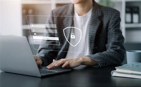 Businessman Typing Login And Password In The Concept Of Cyber Security Information Security