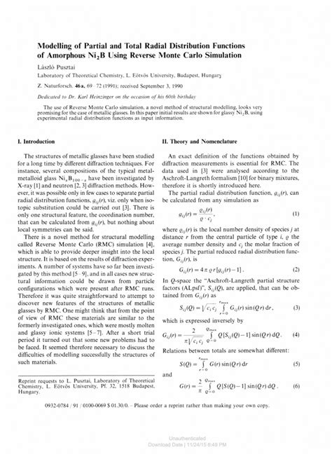 Pdf Modelling Of Partial And Total Radial Distribution Functions Of