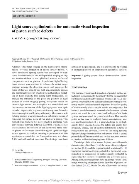 Light Source Optimization For Automatic Visual Inspection Of Piston Surface Defects