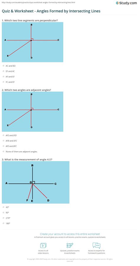 Quiz And Worksheet Angles Formed By Intersecting Lines