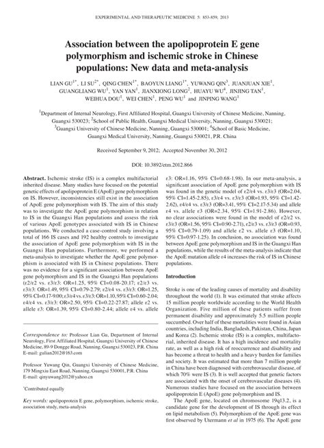 Pdf Association Between The Apolipoprotein E Gene Polymorphism And