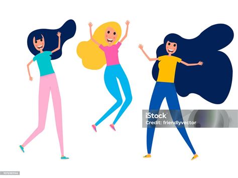 행복 한 어린 소녀 가장 좋은 친구 여자 점프 벡터 일러스트 레이 션 건강한 생활방식에 대한 스톡 벡터 아트 및 기타 이미지 건강한 생활방식 귀여운 그림 그리기