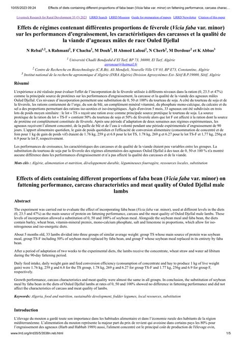 Pdf Effects Of Diets Containing Different Proportions Of Faba Bean Vicia Faba Var Minor On