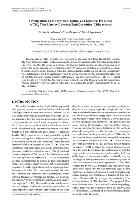 pdf investigations on the synthesis optical and electrical