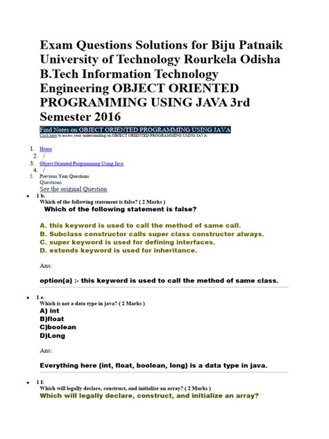Oops With Java 2016 Questions Pdf Method Computer Programming