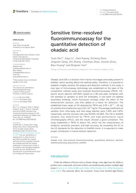 Pdf Sensitive Time Resolved Fluoroimmunoassay For The Quantitative Detection Of Okadaic Acid