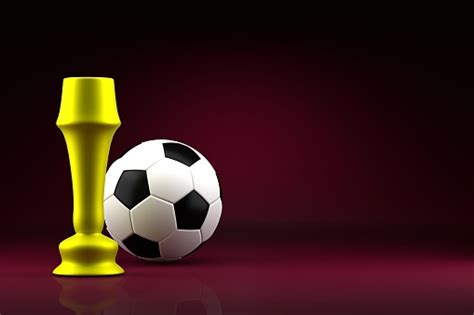 짙은 빨간색 배경에 황금 컵과 축구 공 축구 선수권 대회 참가자 컵 우승자 개념 텍스트3d 이미지를위한 장소 0명에 대한 스톡 사진 및 기타 이미지 Istock