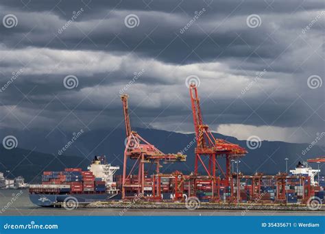 Ship Docked At Container Loading Facility Editorial Photo Image Of