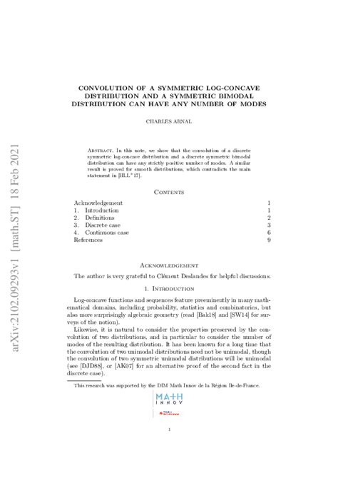 Pdf Convolution Of A Symmetric Log Concave Distribution And A Symmetric Bimodal Distribution